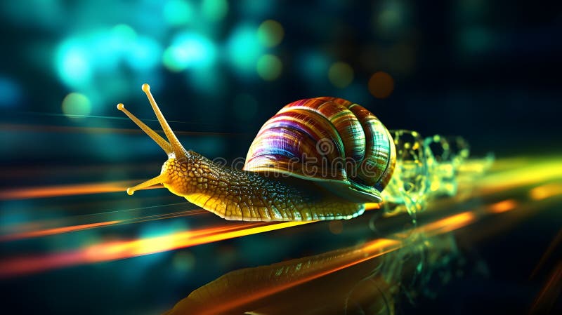 AI Generated Illustration of a Snail Crawling in Speed Lights Stock ...