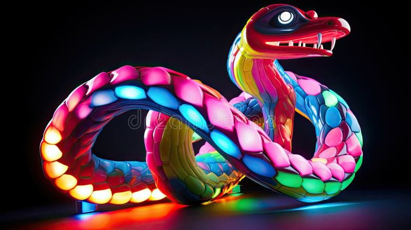 AI-generated Illustration of a Snake with Glowing, Multi-colored Lights ...