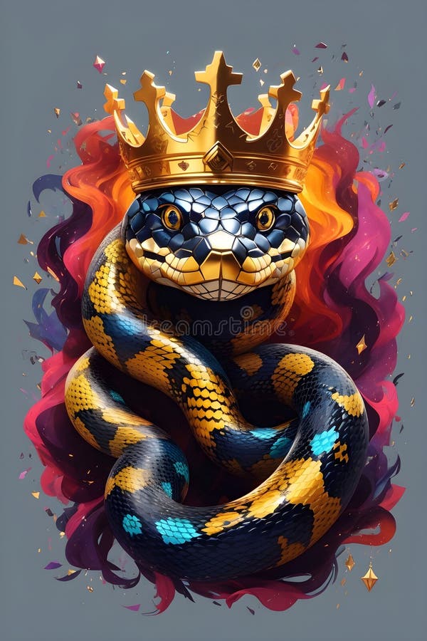 AI Generated Illustration of a Snake in a Golden Crown on a Vibrant ...