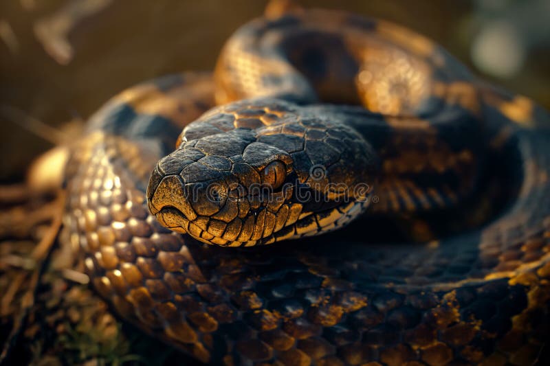 A Snake that is Laying Down on the Ground, Its Head Turned Stock ...