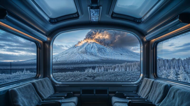 AI-generated Illustration of a Snow-covered Mountain with an Erupting ...