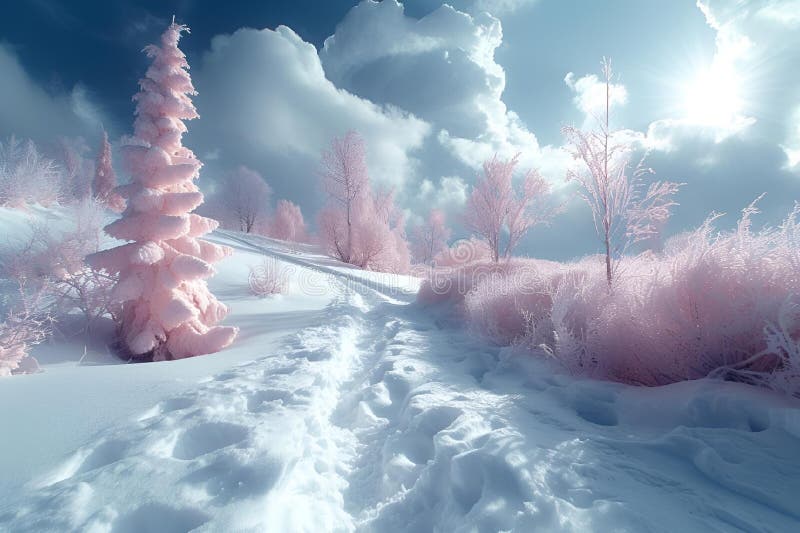 A Path is Surrounded by Trees and Snow As a Snow Storm Rolls in Stock ...