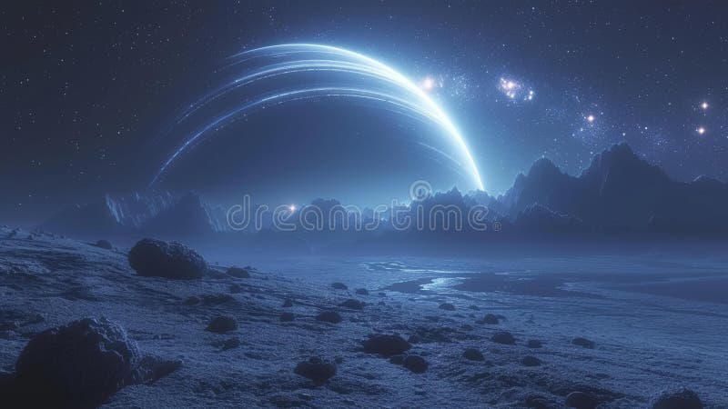 AI Generated Illustration of a Snow-covered Planet with Stars and ...