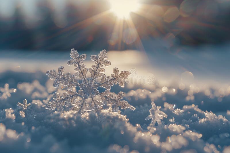 AI-generated Illustration of Snowflake in Field at Sunset Stock ...