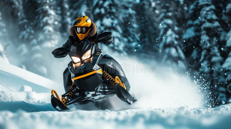 AI Generated Illustration of a Snowmobiler Riding in Snowy Mountains ...