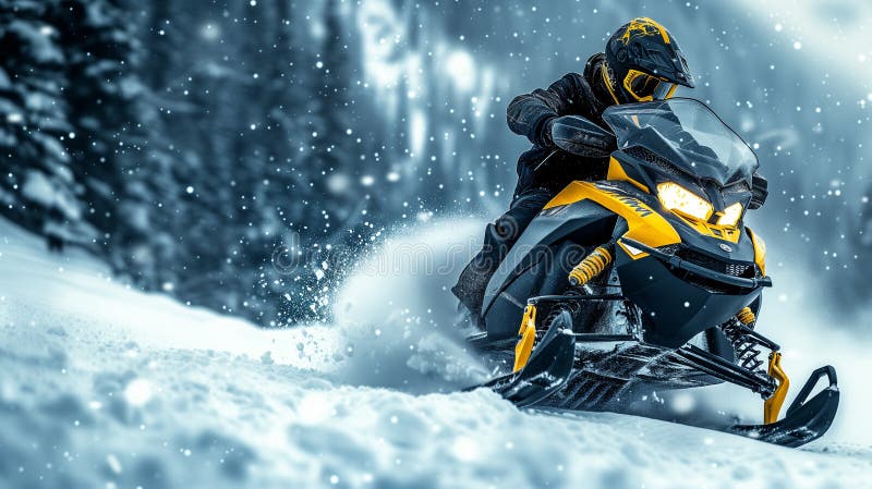 AI Generated Illustration of a Snowmobiler Riding in Snowy Mountains ...