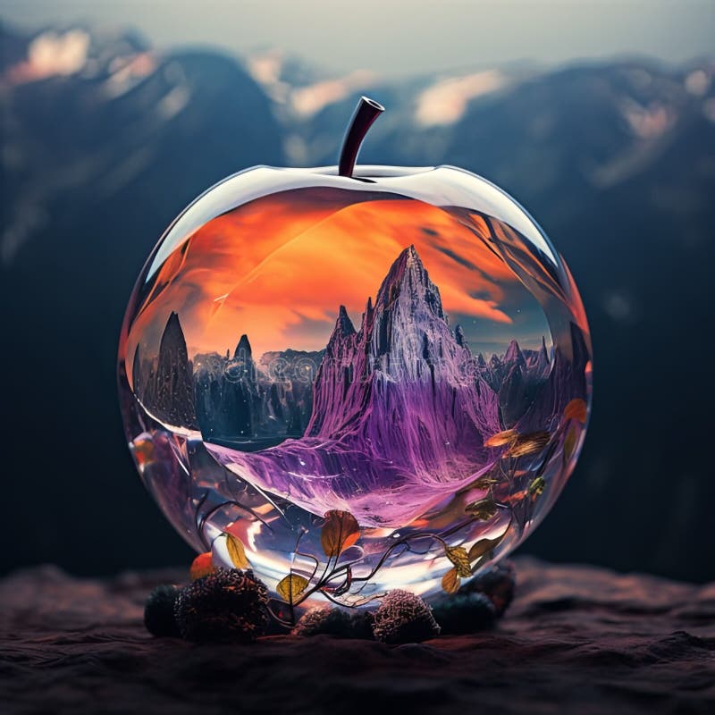 AI Generated Illustration of a Snowy Mountain Range Inside an Apple ...
