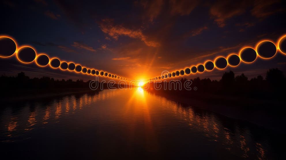 AI Generated Illustration of Solar Eclipse Reflecting on a River Stock ...