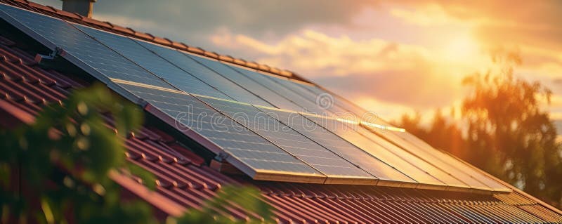AI Generated Illustration of Solar Panels Installed on a Rooftop Stock ...
