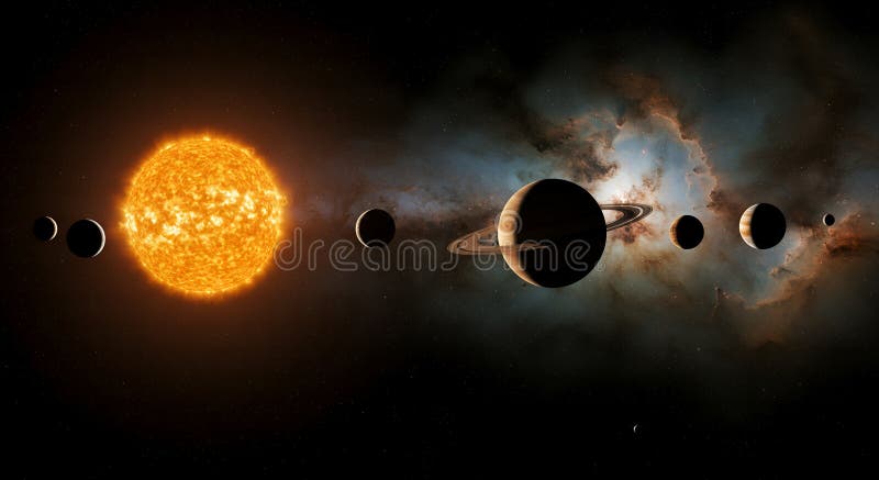 Solar System Planets Aligned with Glowing Sun – Cosmic Space ...