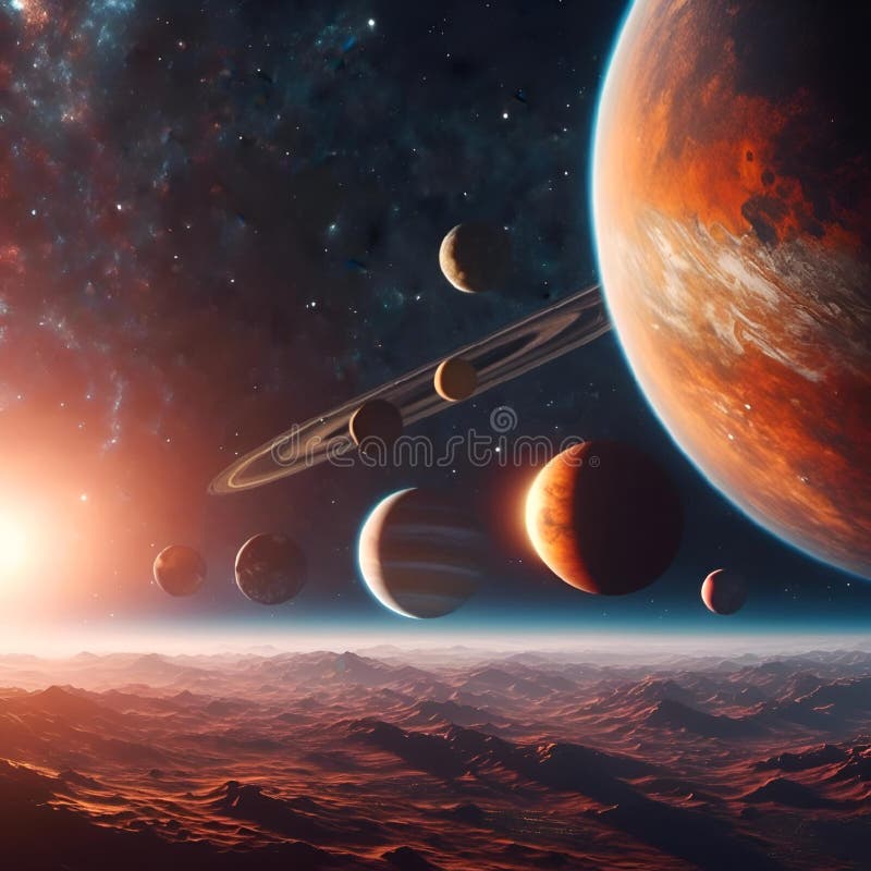 AI Generated Illustration of Solar System with Rising Sun in Outer ...