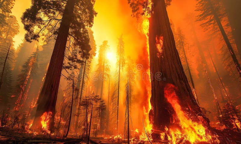 AI-generated Illustration of a Sorest Ablaze with Trees on Fire Stock ...