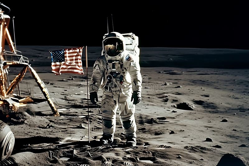 AI Generated Illustration of a Space Explorer on the Surface of the Moon Stock Illustration ...