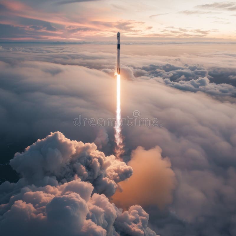 AI-generated Illustration of a Space Rocket Ascending Above Clouds at ...