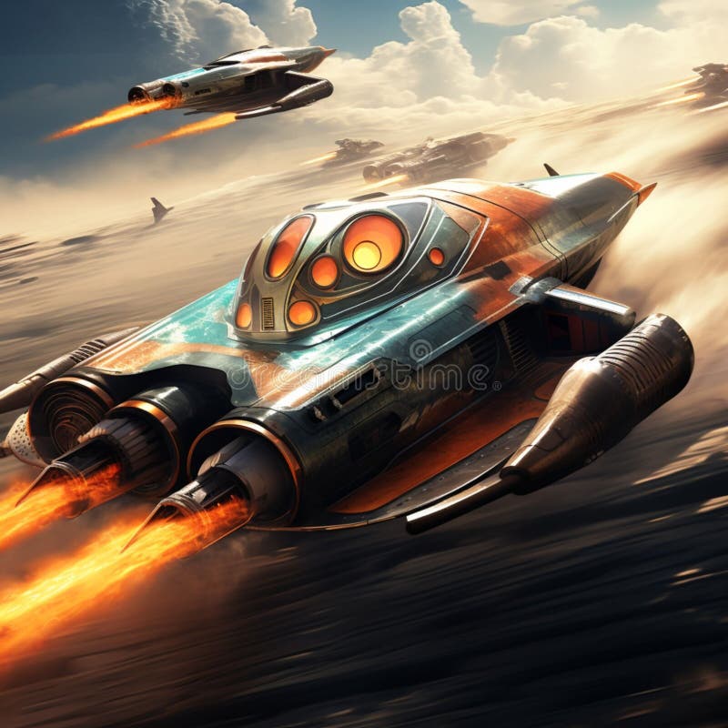 AI Generated Illustration of a Space Sci-fi Rocket Racing on the Barren ...