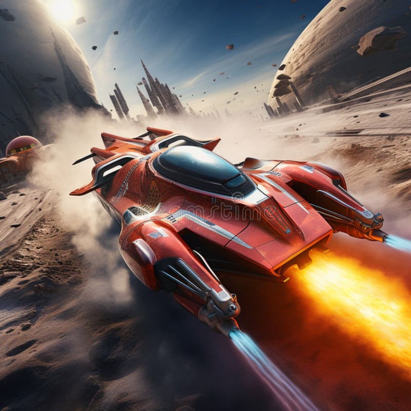 AI Generated Illustration of a Space Sci-fi Rocket Racing on the Barren ...