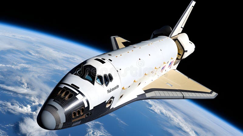 The Space Shuttle Flies in the Air, As Seen from Above Earth Stock ...