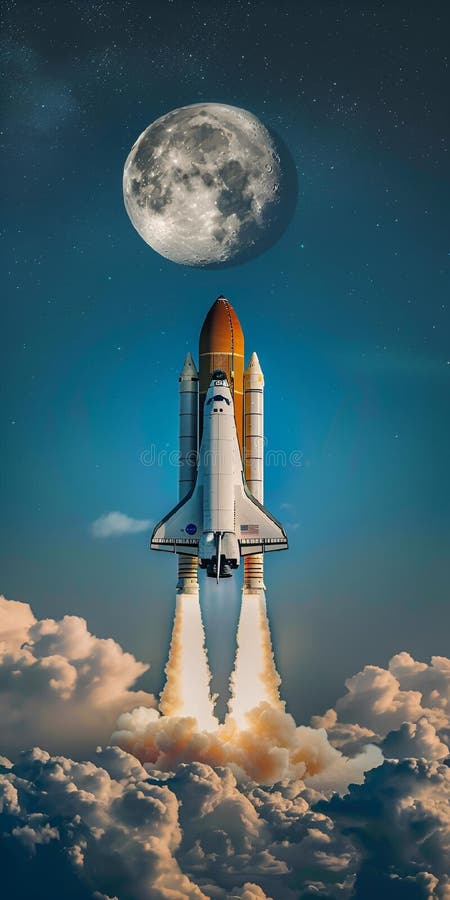 AI Generated Illustration of a Space Shuttle Soaring Under a Full Moon ...