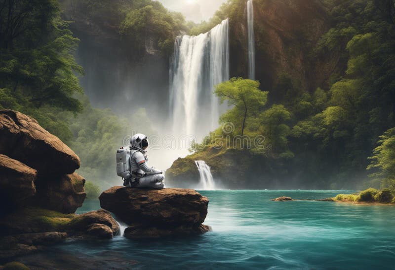 AI Generated Illustration of an Astronaut in a Meditative Pose on a ...