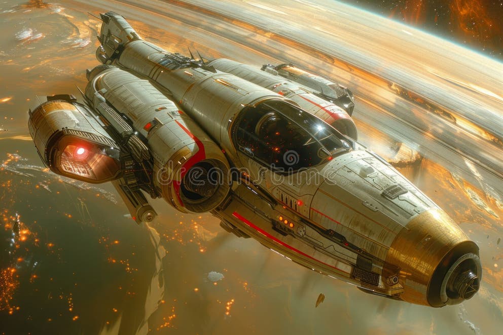 A Space Ship in the Outer Earth Near Stars on Planets Stock Photo ...