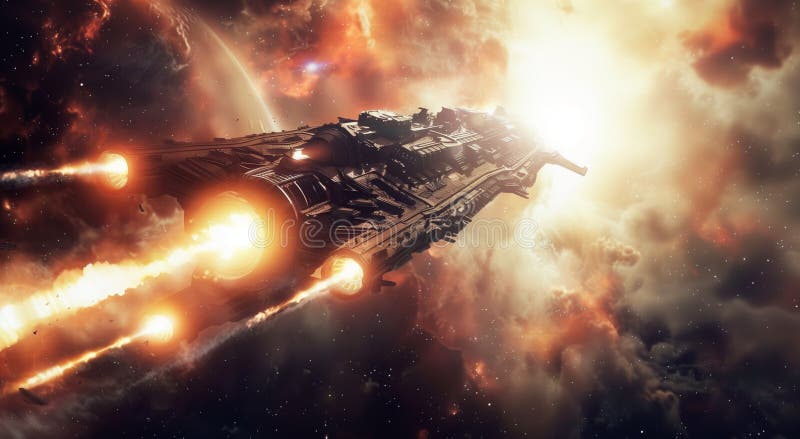 AI Generated Illustration of a Spacecraft in Fiery Space Backdrop Stock ...