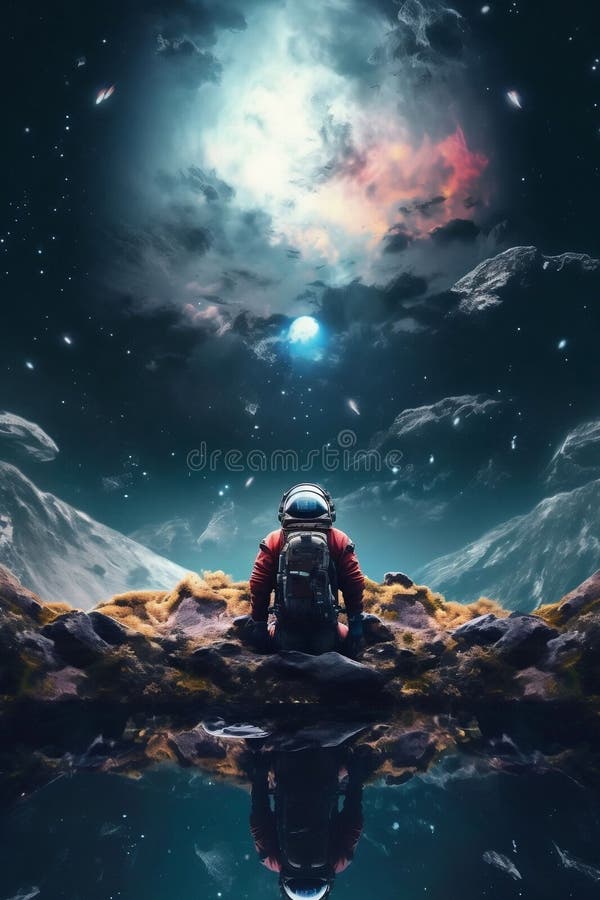 AI Generated Illustration of a Spaceman Looking Up at the Night Sky ...