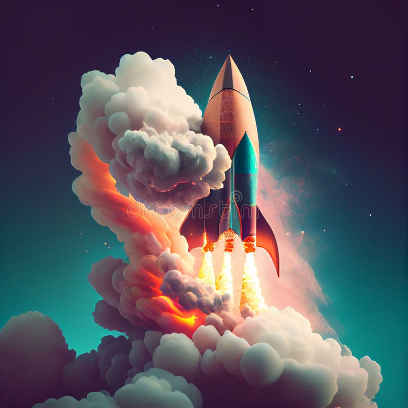 AI Generated Illustration of Spaceship Rocket Launching into Space with ...