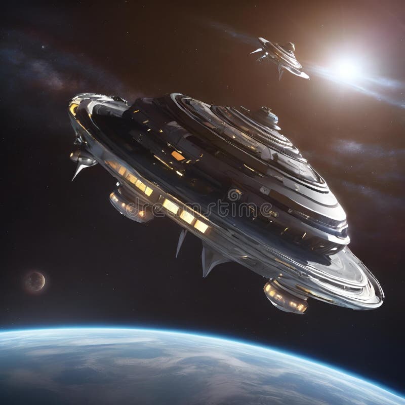 AI Generated Illustration of Spaceship Sailing through Space, Digital ...