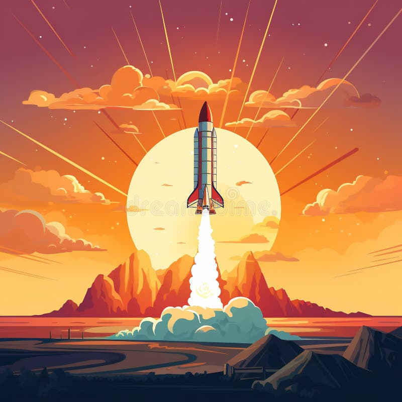 Spaceship Taking Off Against a Backdrop of an Impressive Sky, with a ...