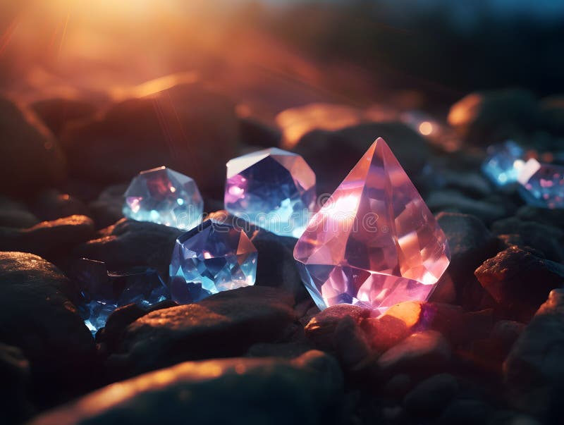 AI-generated Illustration of Sparkling Crystal Pebbles. Stock ...