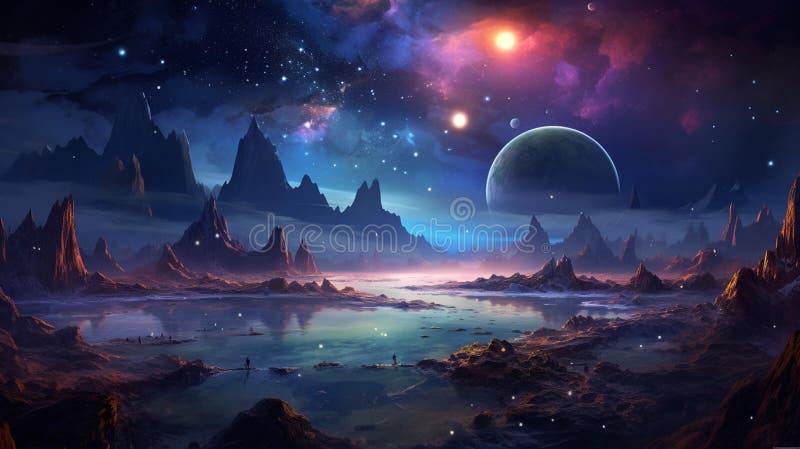 AI Generated Illustration of a Spectacular Space Landscape Over Rocky ...