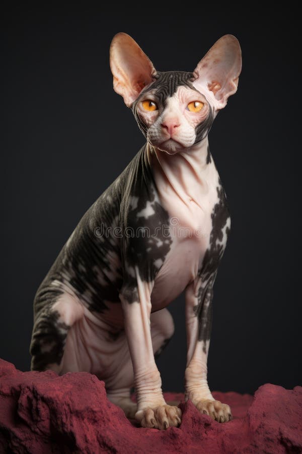 AI Generated Illustration of a Sphynx Cat Sitting on a Vibrant Red ...