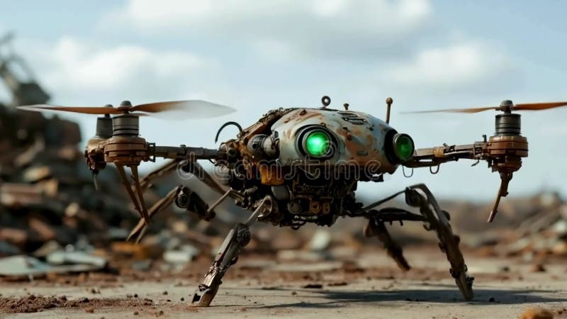 AI-generated Illustration of a Spider-like Rusty Drone Moving on a ...