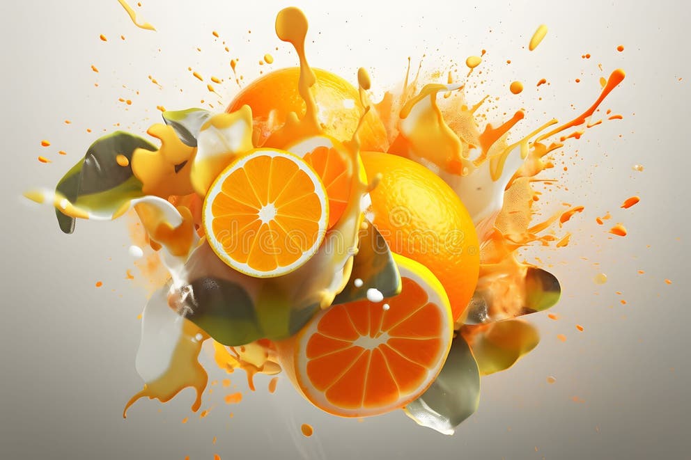 AI Generated Illustration of Splashing Exploding Orange Fruits for ...