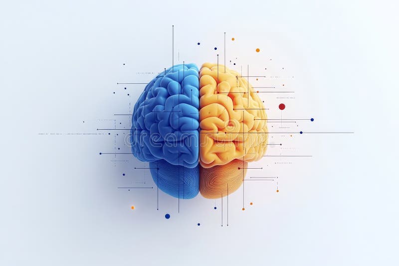 Split Blue Yellow Brain Illustration Showcasing Neural Connections ...