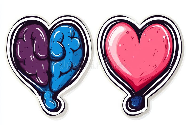 Split Heart Illustration One Half Representing Brain Other Classic Heart Symbolizing Dichotomy ...