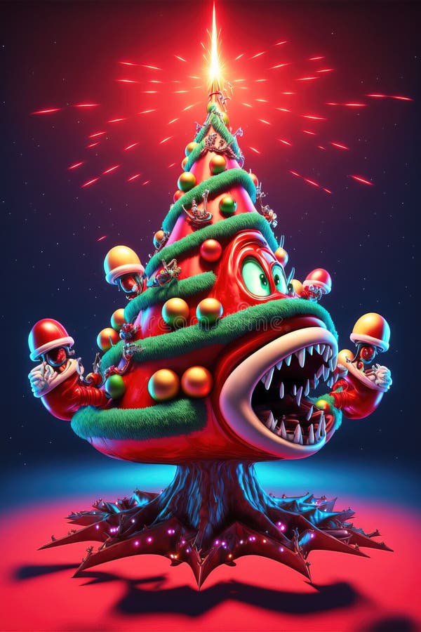 AI Generated Illustration of a Spooky Christmas Tree Stock Illustration ...