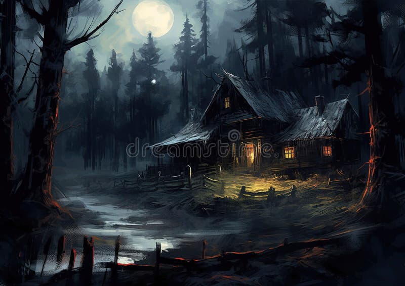 AI Generated Illustration of a Spooky Haunted House in a Horror Forest ...