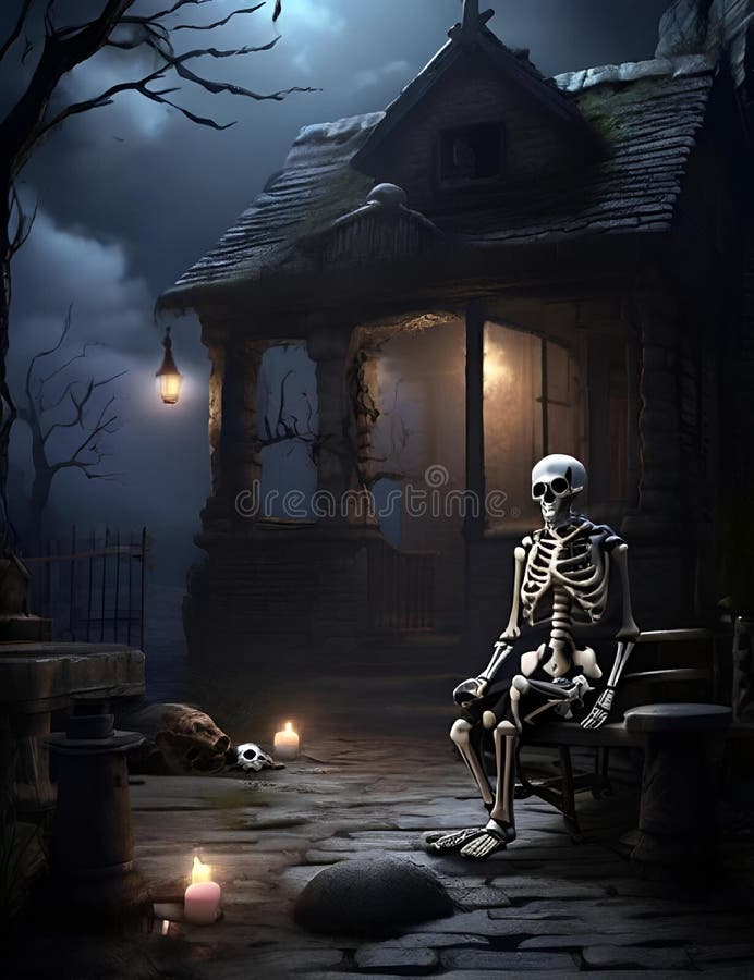 AI Generated Illustration of a Spooky Scene Featuring a Skeleton ...