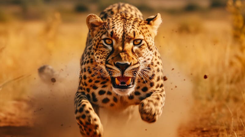 AI Generated Illustration of a Spotted Leopard Sprinting through a ...