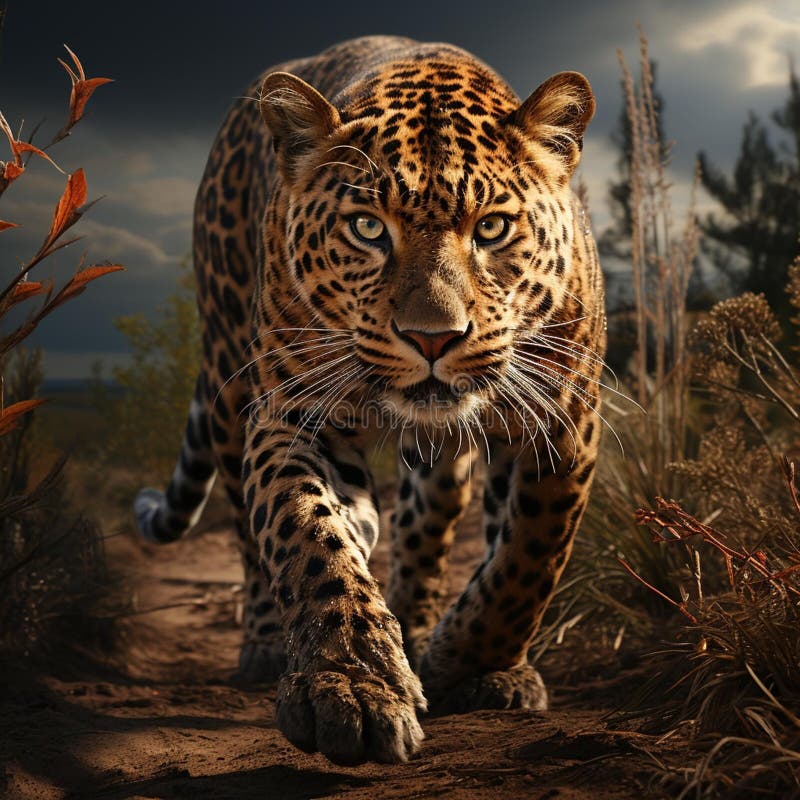 AI Generated Illustration of a Spotted Leopard Walking through a ...