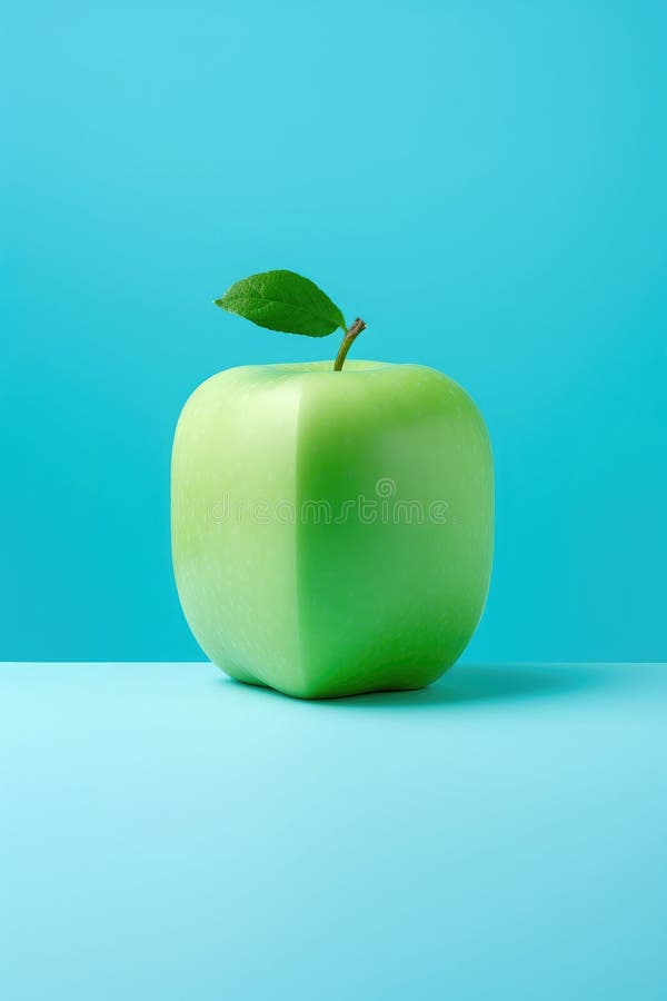 AI Generated Illustration of a Square Apple Atop a Solid Blue ...