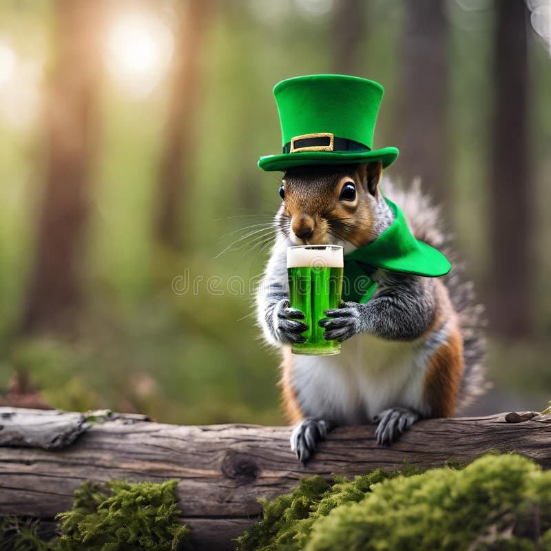 AI Generated Illustration of a Squirrel Drinking Green Beer Stock Illustration - Illustration of ...