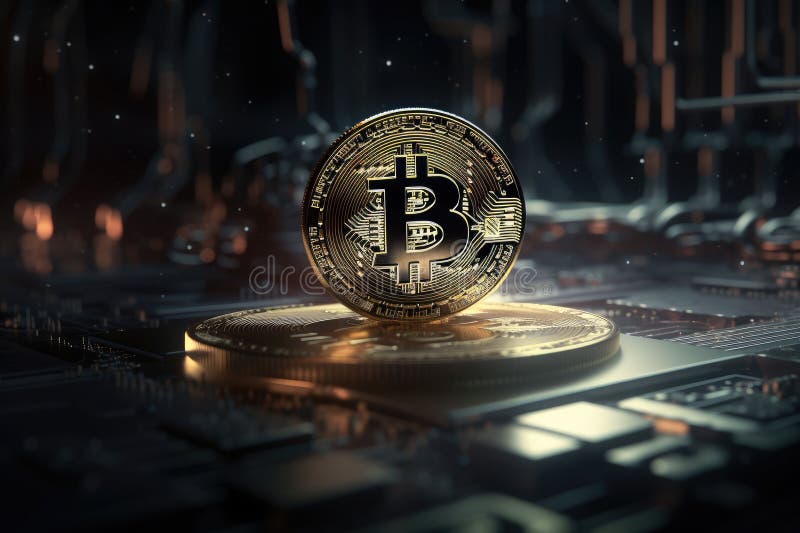 AI Generated Illustration of a Stack of Gold Bitcoins Topped with a Bar ...