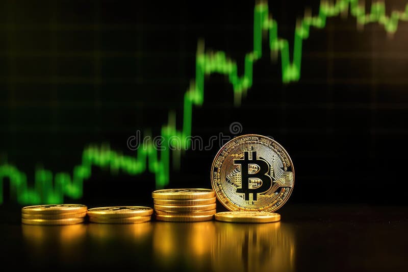 AI Generated Illustration of a Stack of Gold Bitcoins Topped with a ...