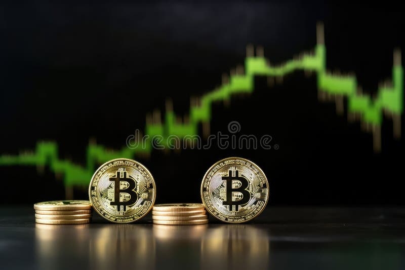 AI Generated Illustration of a Stack of Gold Bitcoins Topped with a ...