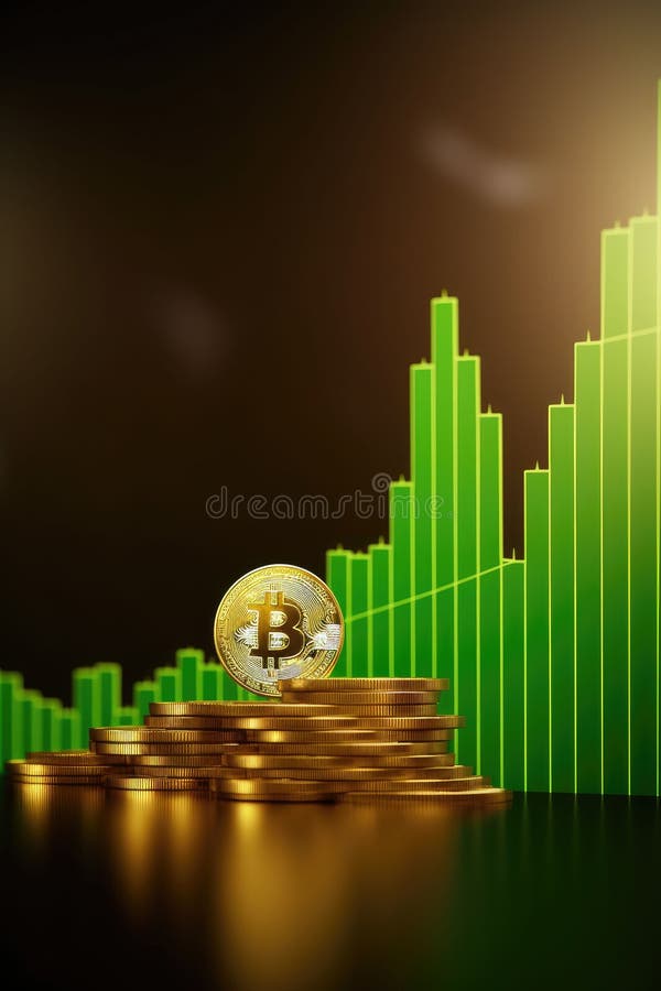 AI Generated Illustration of a Stack of Gold Bitcoins Topped with a ...