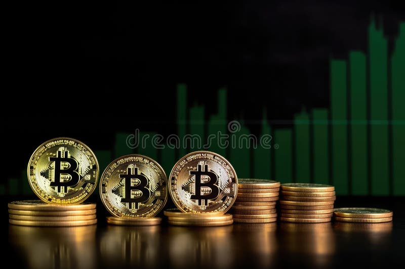 AI Generated Illustration of a Stack of Gold Bitcoins Topped with a ...
