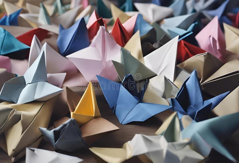 AI Generated Illustration of a Stack of Multiple Origami Paper Boats ...