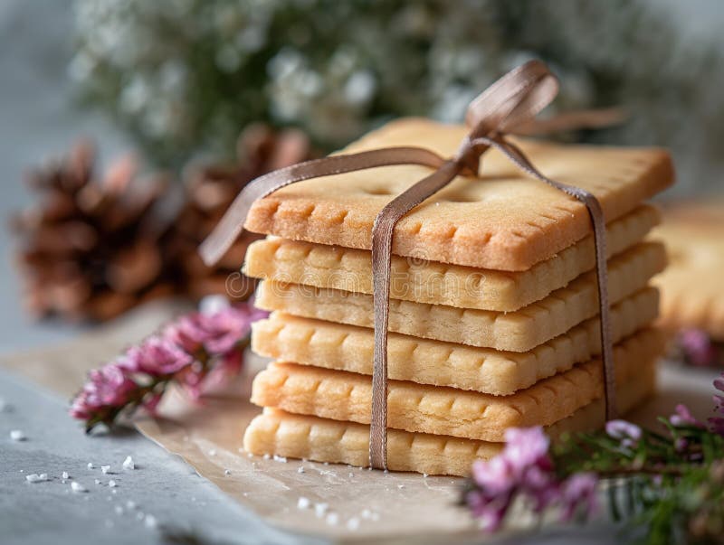 AI-generated Illustration of a Stack of Square Cookies Tied with Ribbon ...